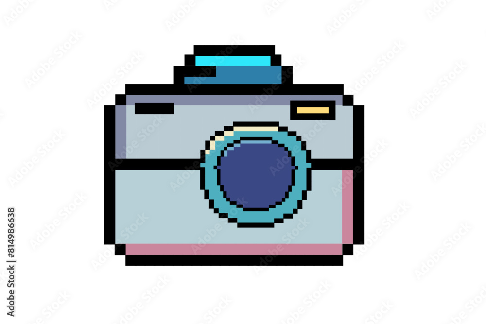 Pixel camera icon. 80s, 90s old arcade game style, journey, trip ...