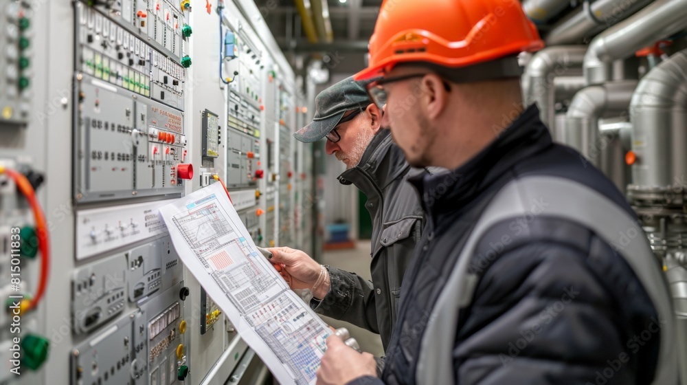 Electrical engineers planning the layout for new production units ...