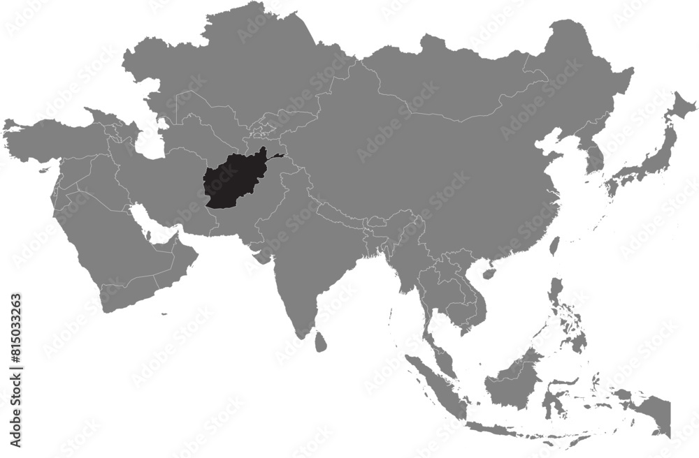 Highlighted black map of AFGHANISTAN inside dark grey detailed blank ...