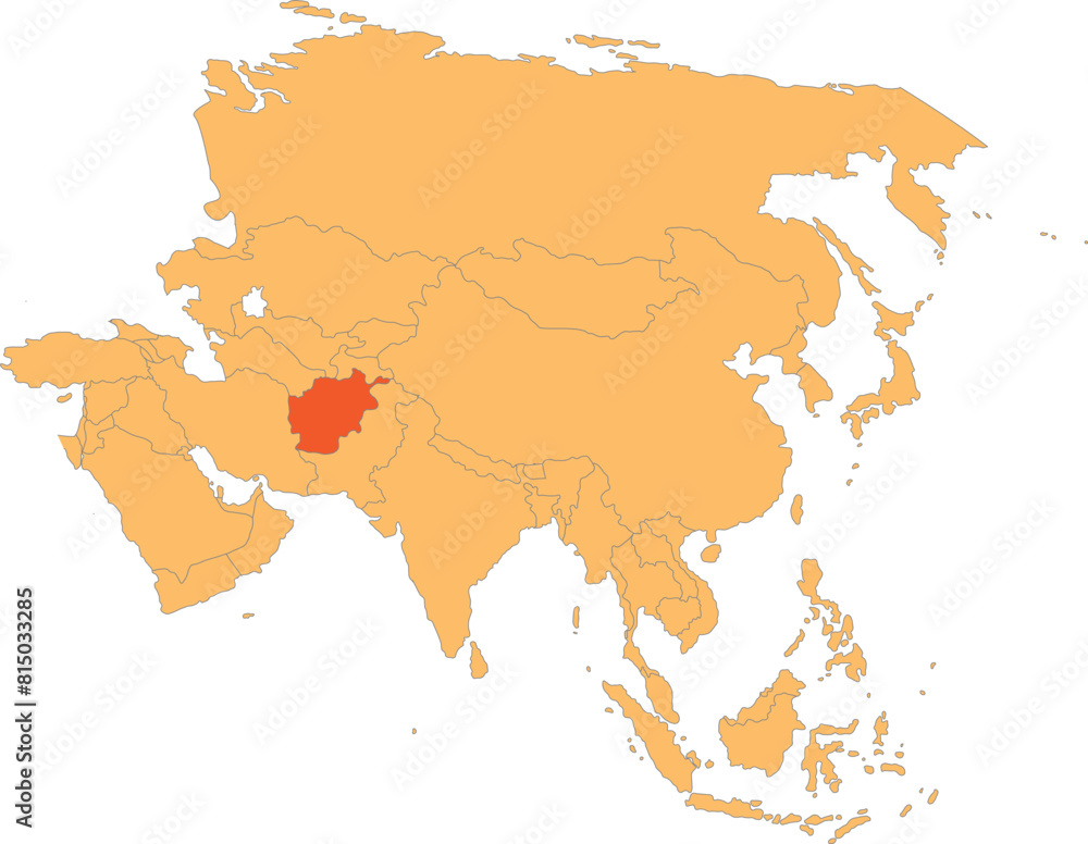 Highlighted red map of AFGHANISTAN inside orange detailed political map ...