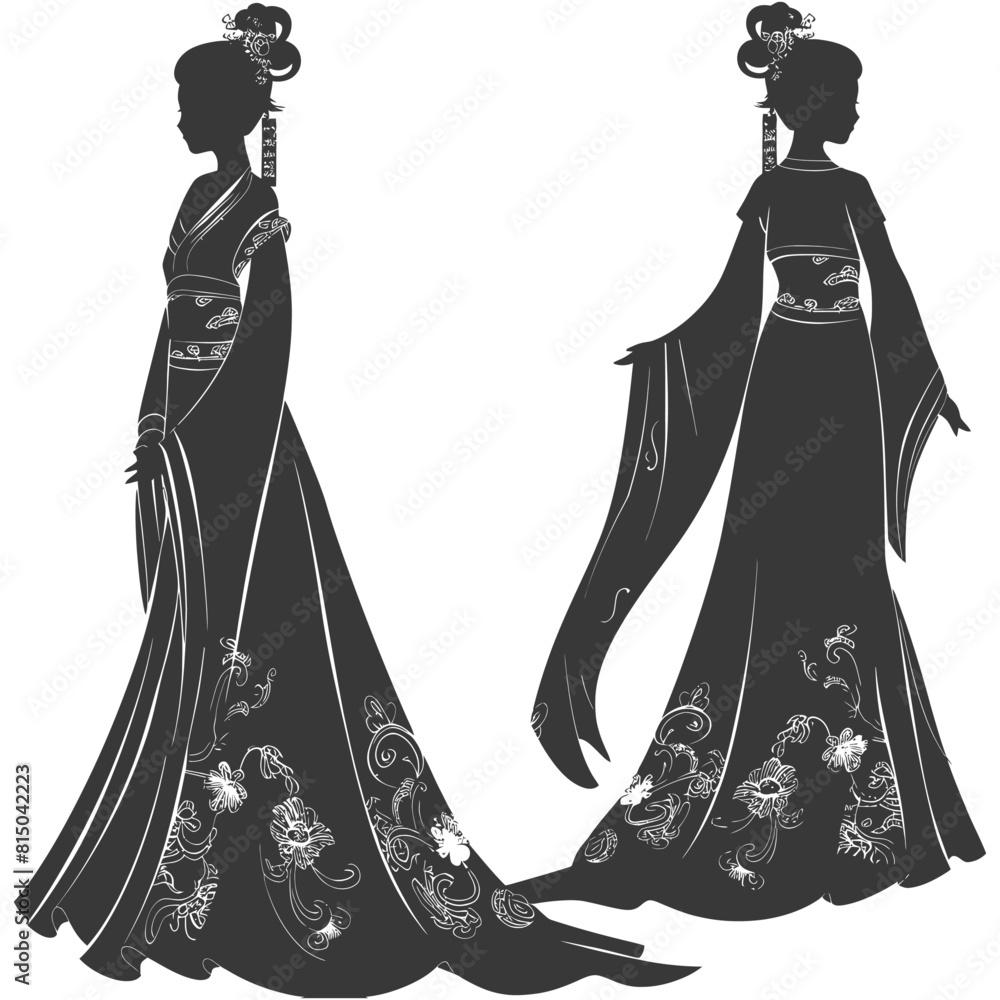 Silhouette independent chinese women wearing hanfu black color only ...