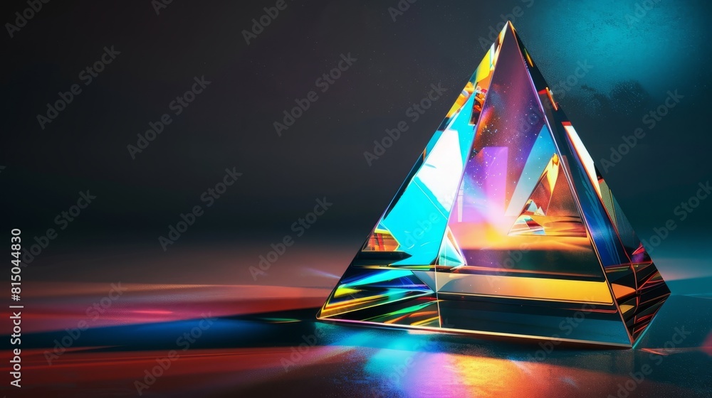 Glass prism triangle on dark background, light dispersion captured ...