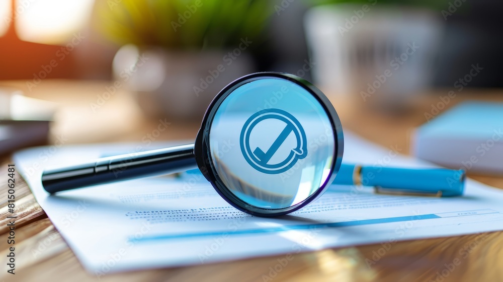 Certification and ISO quality concept depicted with magnifying glass ...