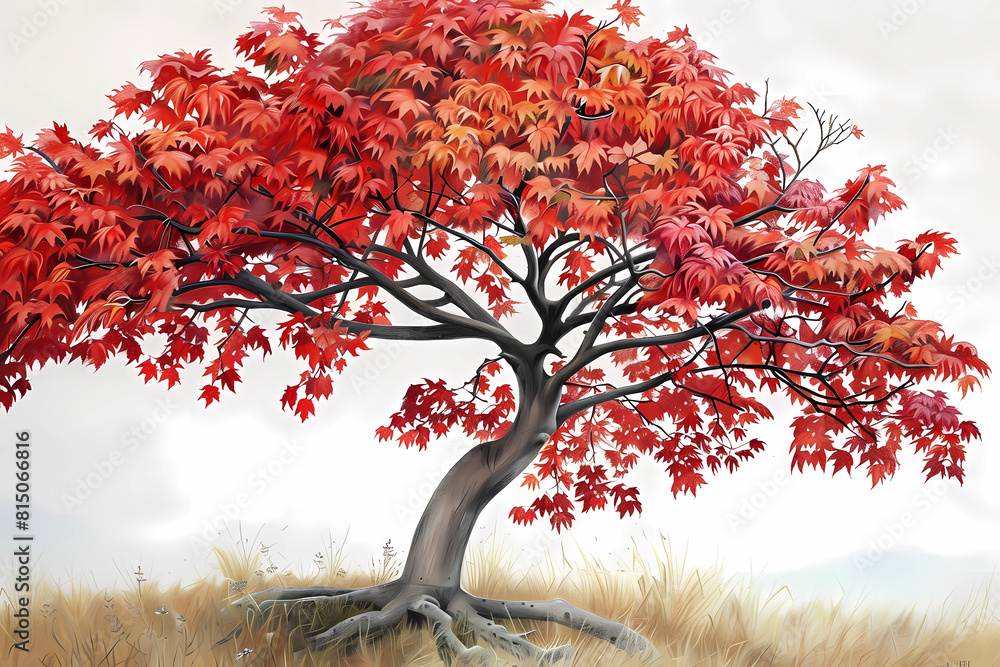 Red maple (Acer rubrum) (Colored Pencil) - North America - Deciduous ...