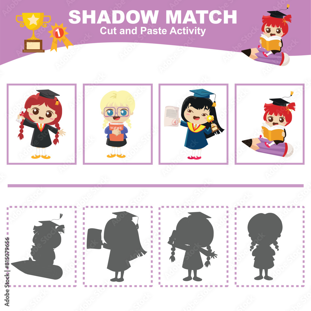 Cut the image in each box and glue it on each shadow. Find the correct ...