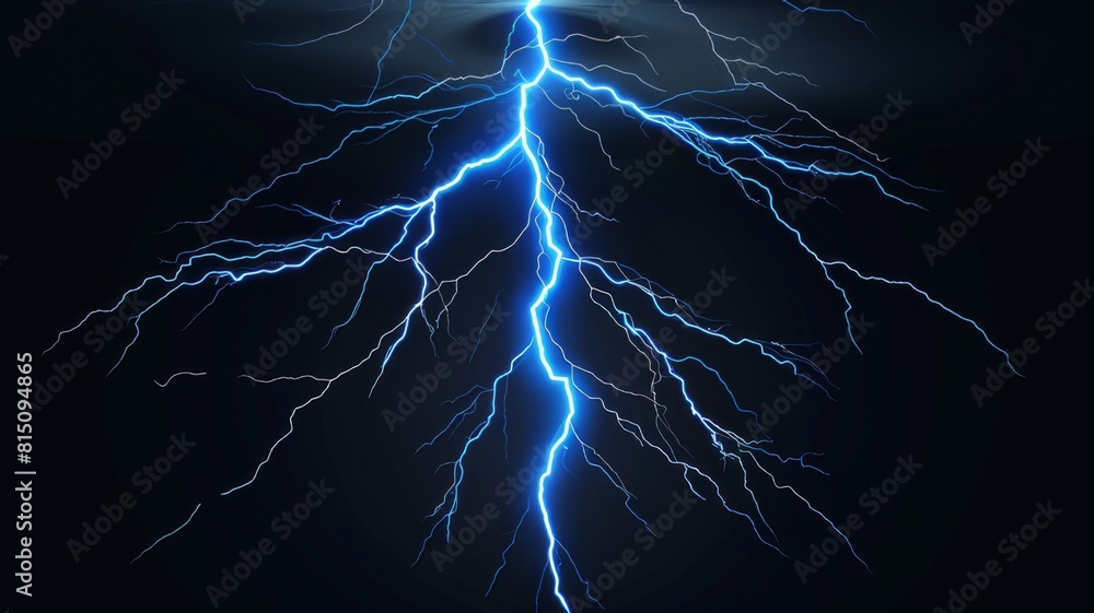 A blue lightning strike depicted on a black background. Looks ultra ...