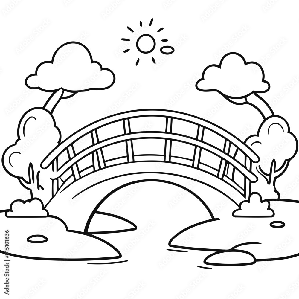 Cute vector illustration bridge drawing for kids colouring activity ...