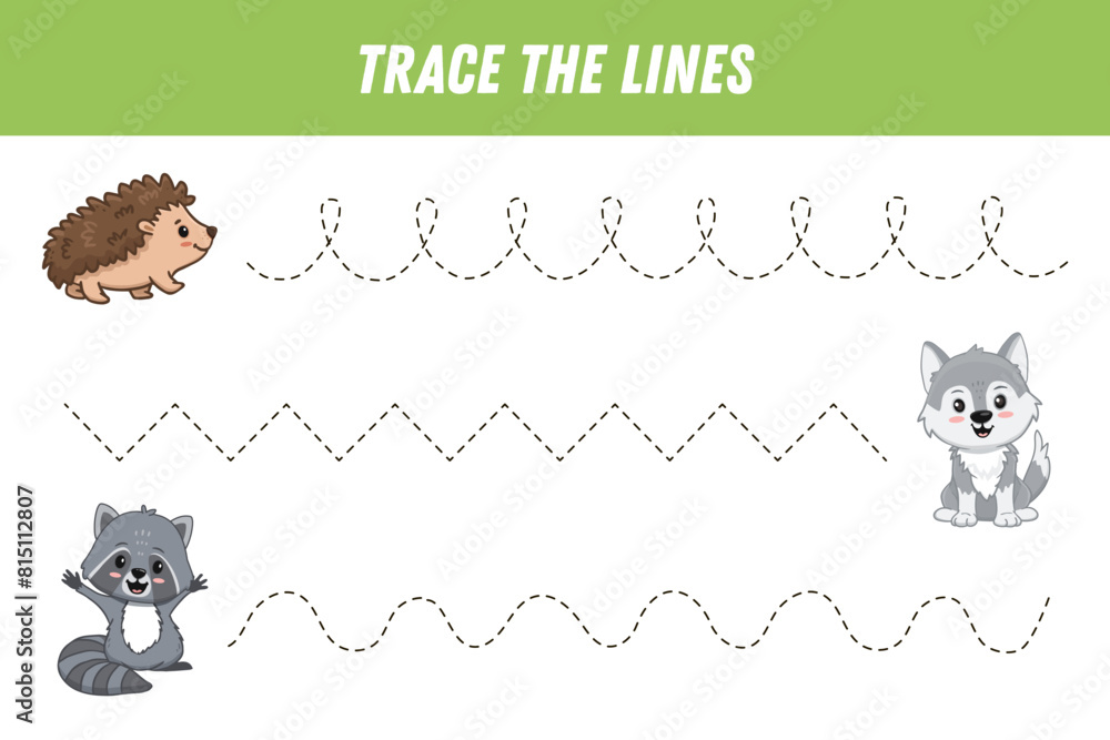 Image vectorielle Stock Tracing lines for kids. Cute cartoon forest ...