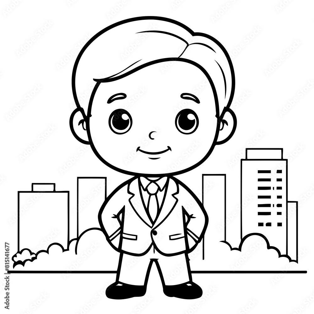 Vector illustration of a cute Businessman drawing for kids colouring ...