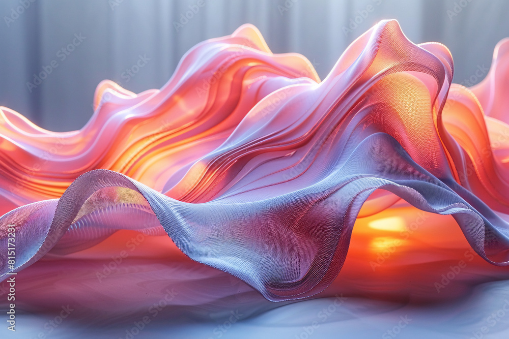 A dynamic 3D shape with a holographic texture, capturing the fluid ...