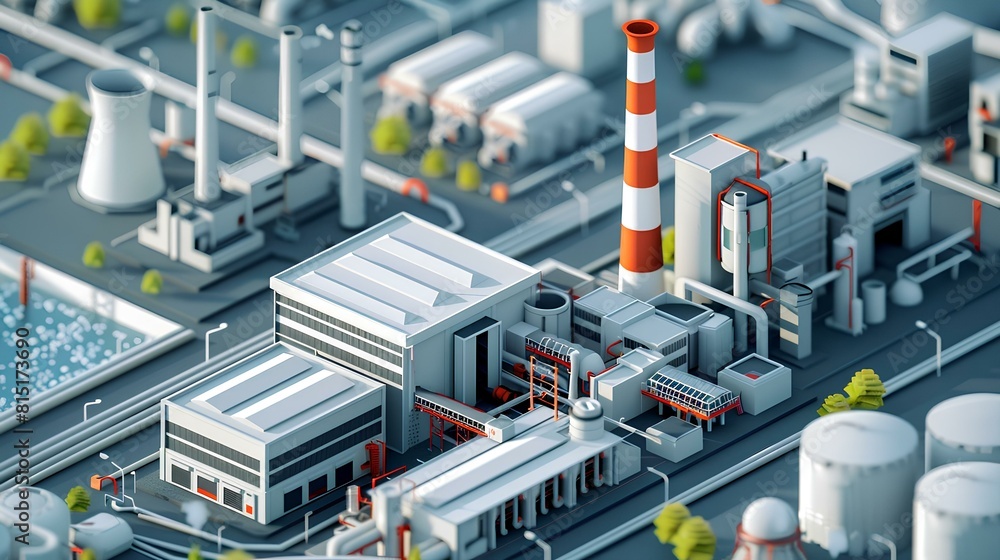 The photo shows an industrial zone with many factories, plants ...