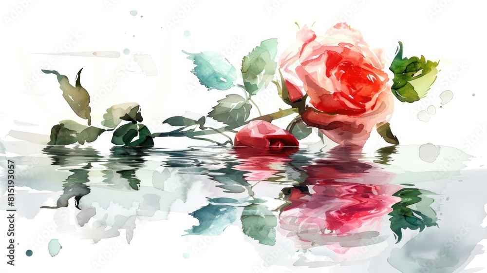 An abstract watercolor depiction of a red rose floats gracefully in ...