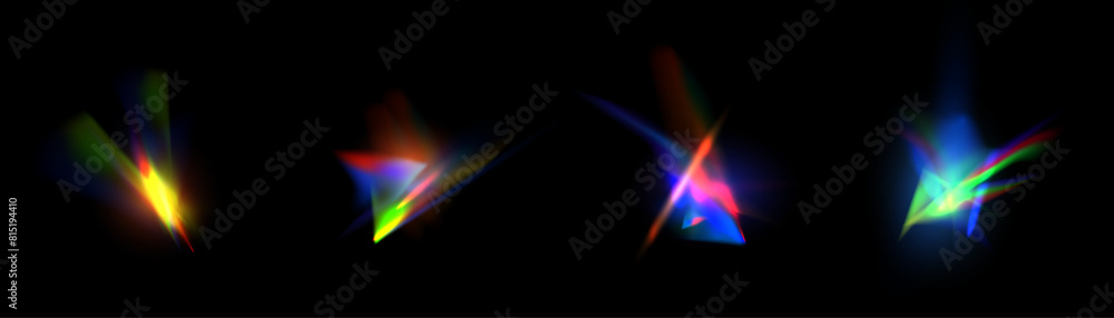 Rainbow light rays, lens flare, reflection effect from crystal, glass ...