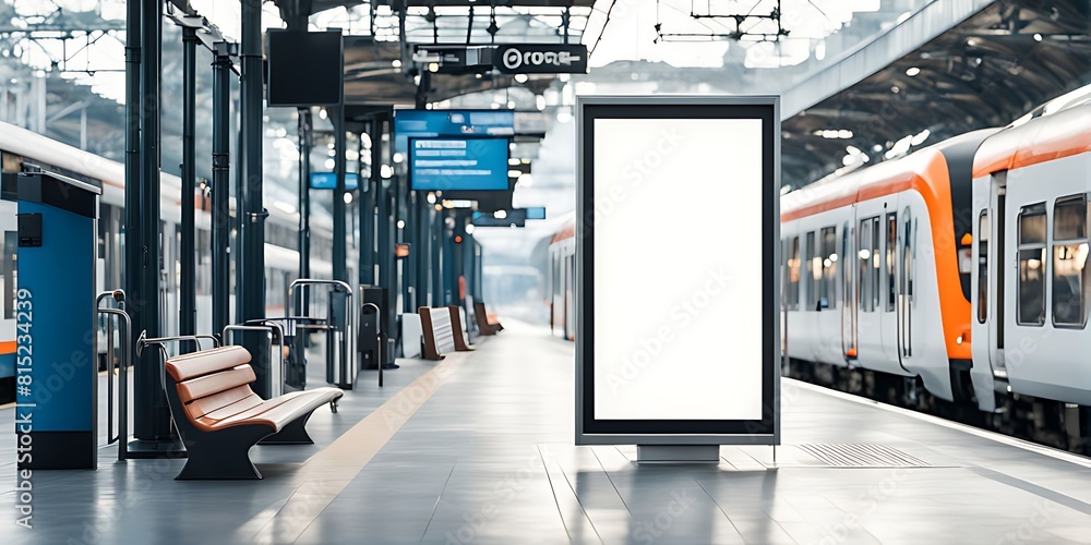 Blank advertising mockup board for advertisement at the train platform ...