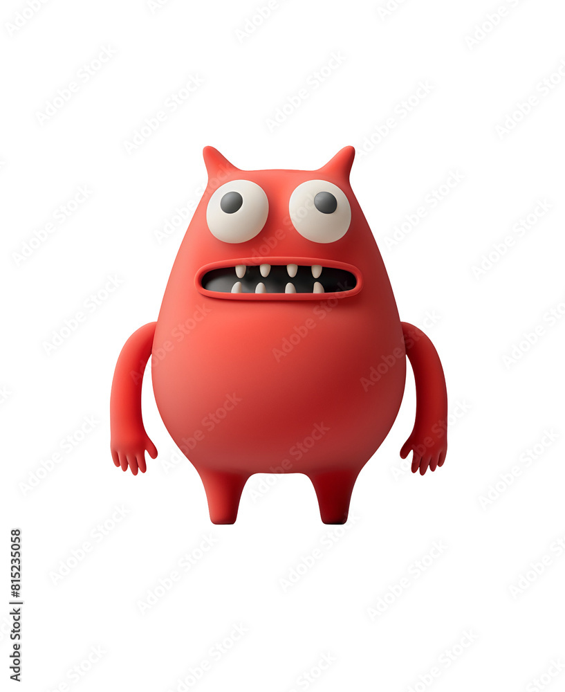 Cute Chibi Animal: A 3D Rendered Red Monster Cartoon Illustration ...