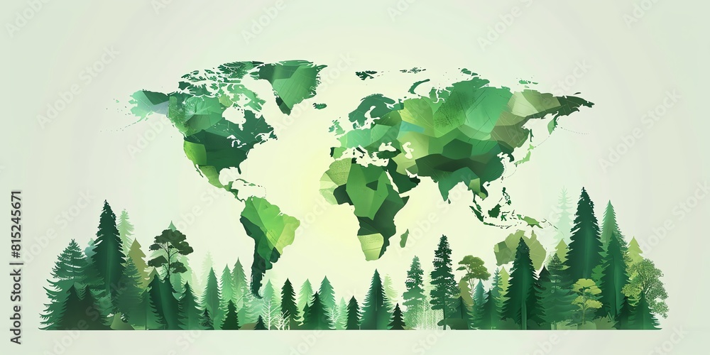 environment, flat design, world map highlighting reforestation areas to ...
