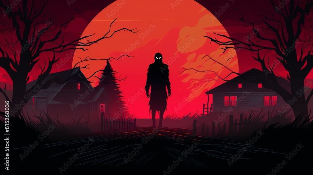 Nightmare shadows flat design front view terror theme animation ...