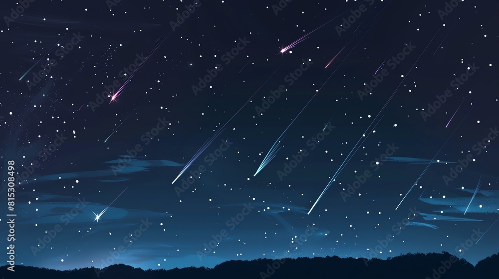Black sky with shooting stars flat design top view, stargazing theme ...