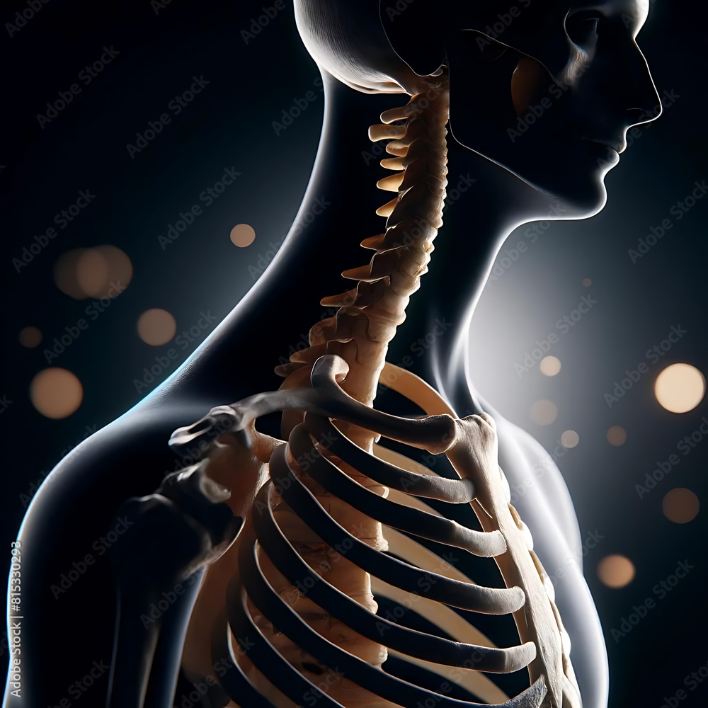 Digital illustration of the human spine. The image focuses on the ...