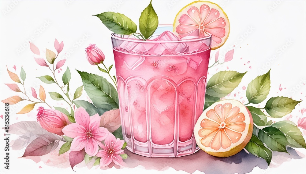 Watercolor pink lemonade Clipart isolated on white background Stock ...