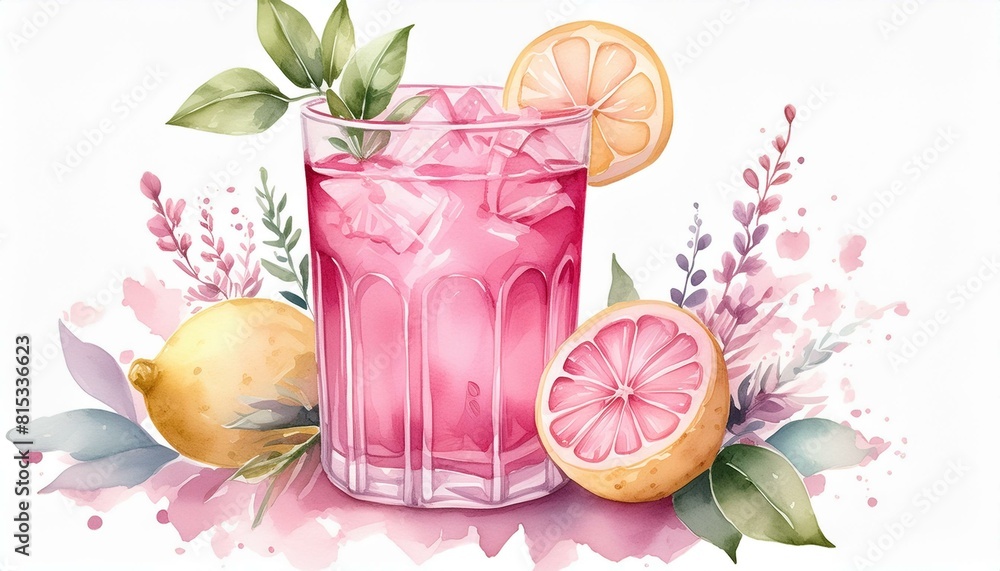 Watercolor pink lemonade Clipart isolated on white background Stock ...