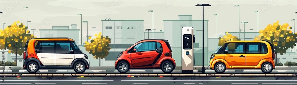 Sustainable transportation flat design side view electric vehicles ...