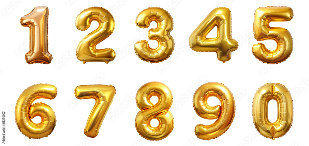 Gold balloons, alphabet letters and numbers. 3d vector realistic ...