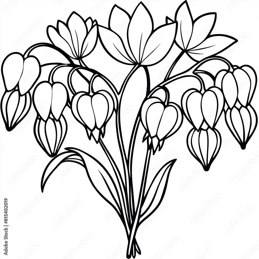 Bleeding Heart flower outline illustration coloring book page design ...