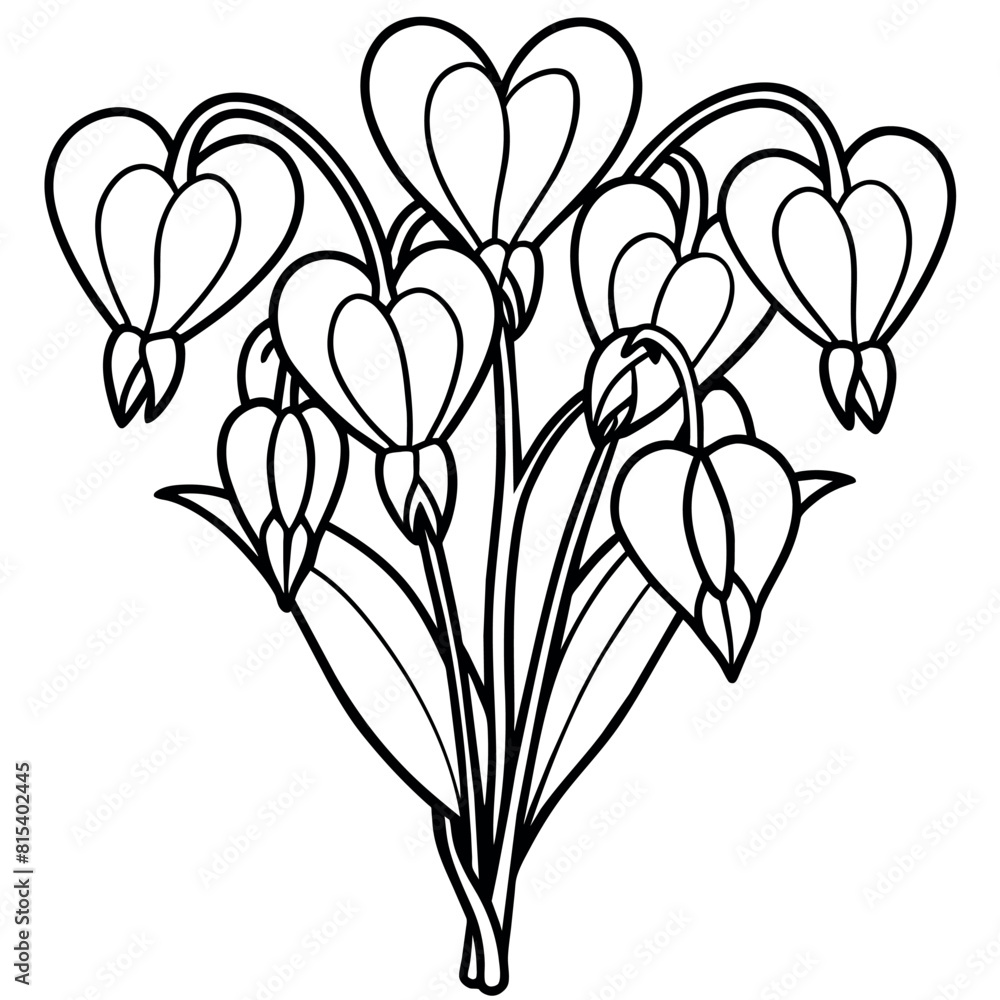 Bleeding Heart flower outline illustration coloring book page design ...