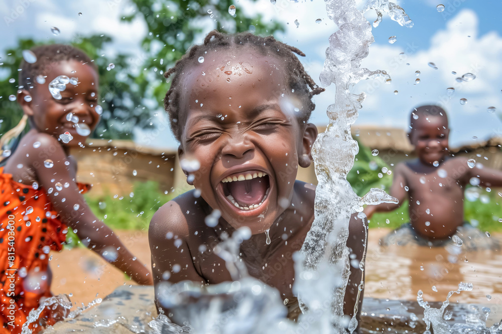 Joyous moment captured as African children laugh and play, splashing ...