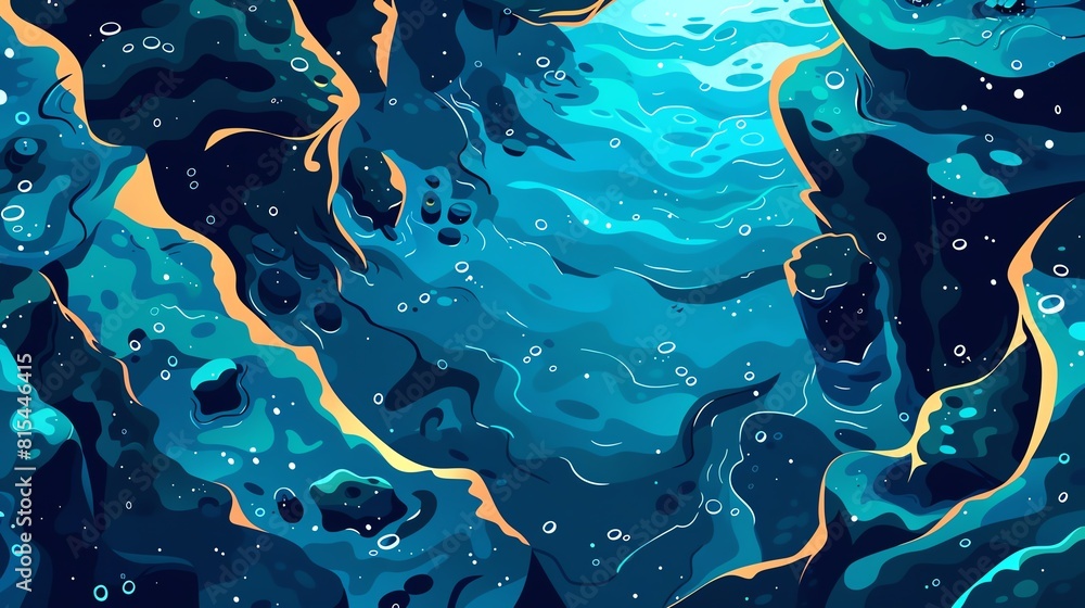 Deep ocean trench flat design top view, mysterious theme, cartoon ...