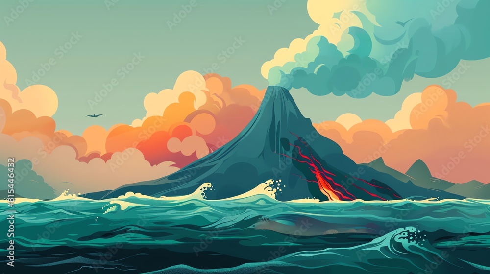 Deep ocean volcano flat design side view, geothermal theme, animation ...
