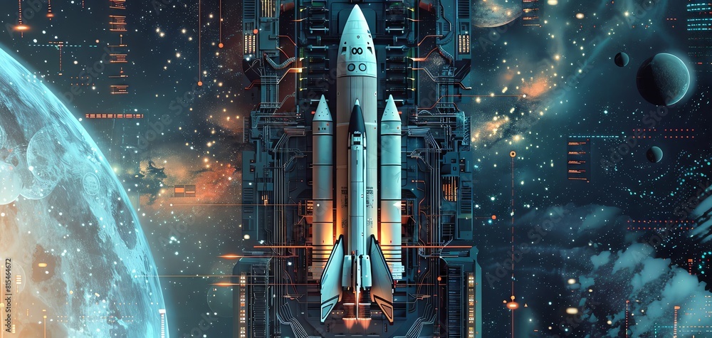 Picture hackers in a scifi world cracking military rocket data overlaid ...