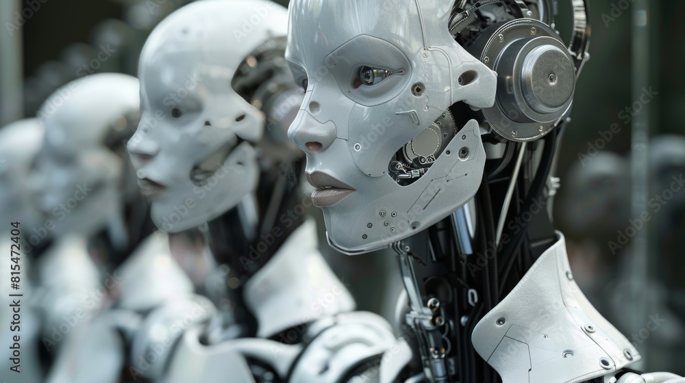 Advanced artificial intelligence. humanoid robots demonstrating power ...