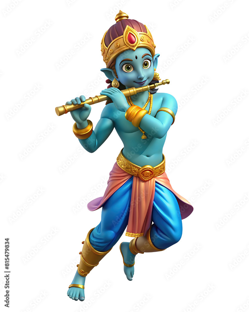3d illustration of Lord Krishna with flute on a transparent background ...