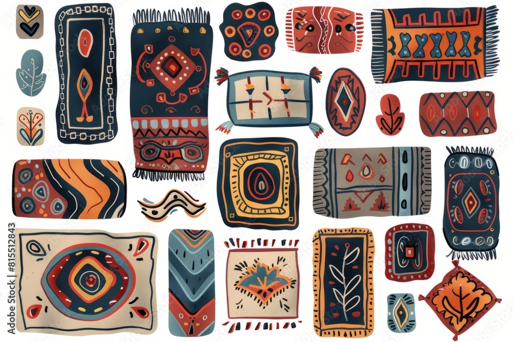 Cartoon cute doodles of cozy rugs and carpets in fun patterns and ...
