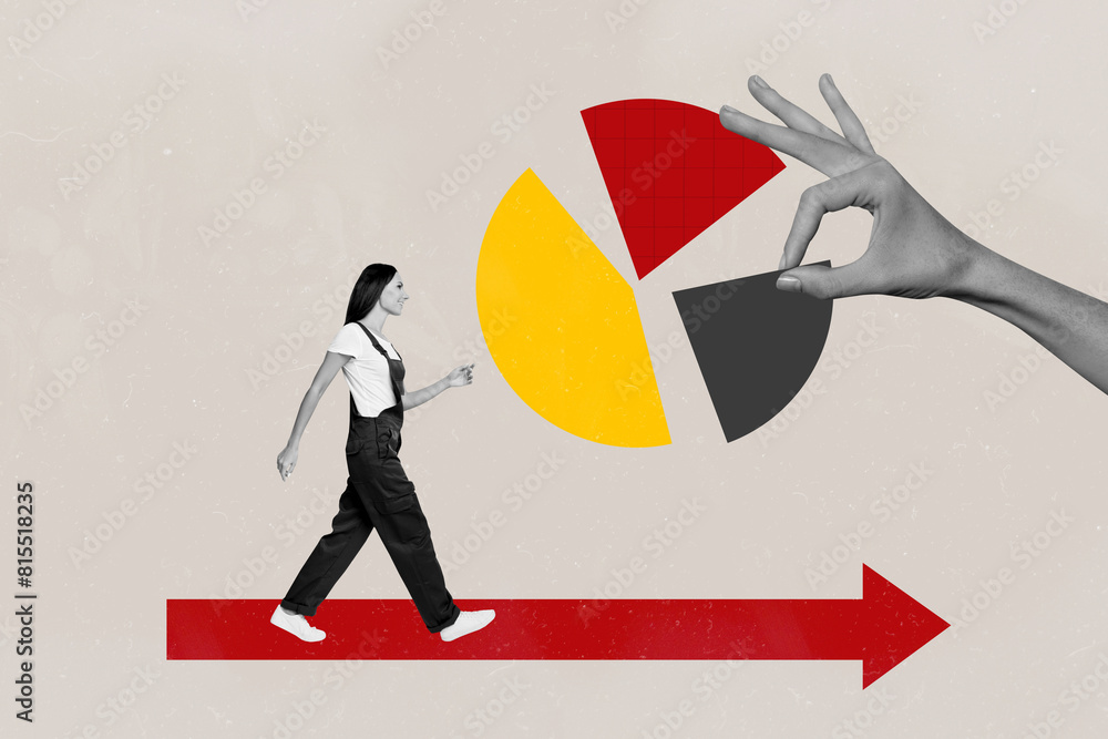 Composite collage picture image of female go diagram data arrow point ...