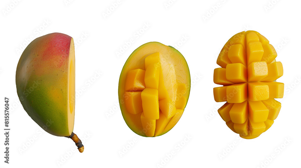 Stock-Foto „Mangoes: Images including whole mango, slices, and cross ...