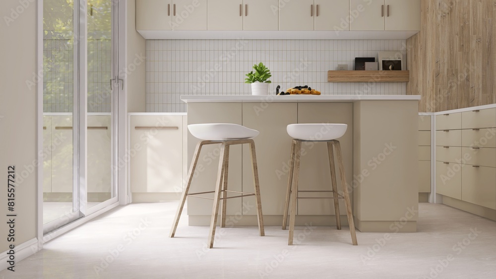 Modern, luxury kitchen with ivory cream built in cabinet, cupboard ...