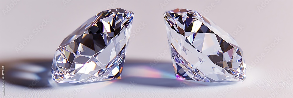 2 large perfect cut diamonds side by side on a white background, in the ...