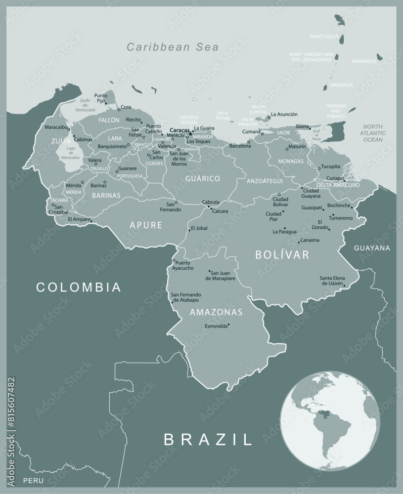 Venezuela - detailed map with administrative divisions country. Vector ...