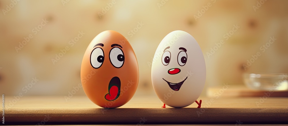 Talking food relationship of two eggs with comic labels with love and ...
