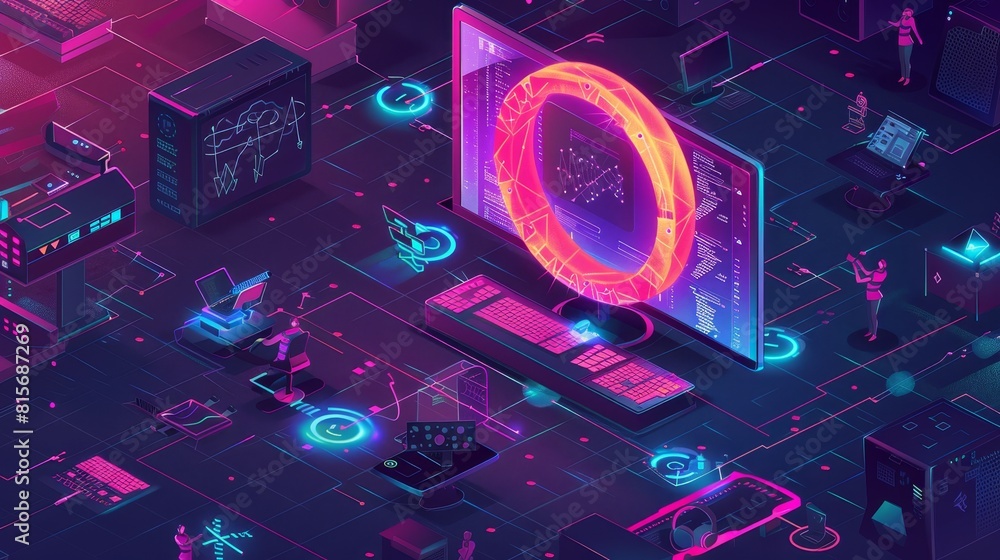 Concept poster on DevOps. Modern banner with isometric people and ...