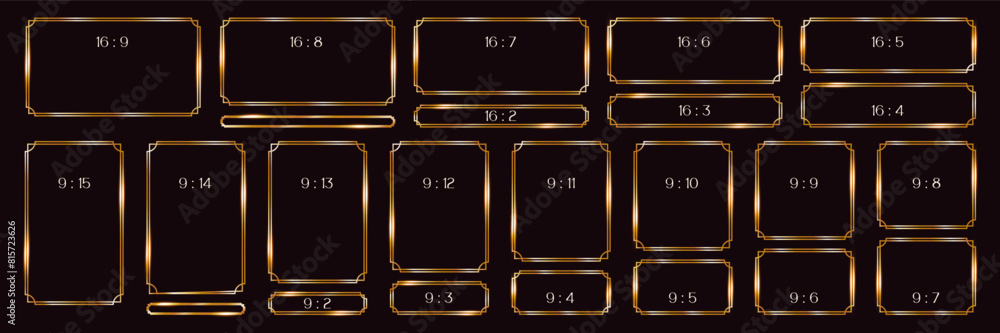set gold line frames rectangular shape, thin luxury borders in art deco ...