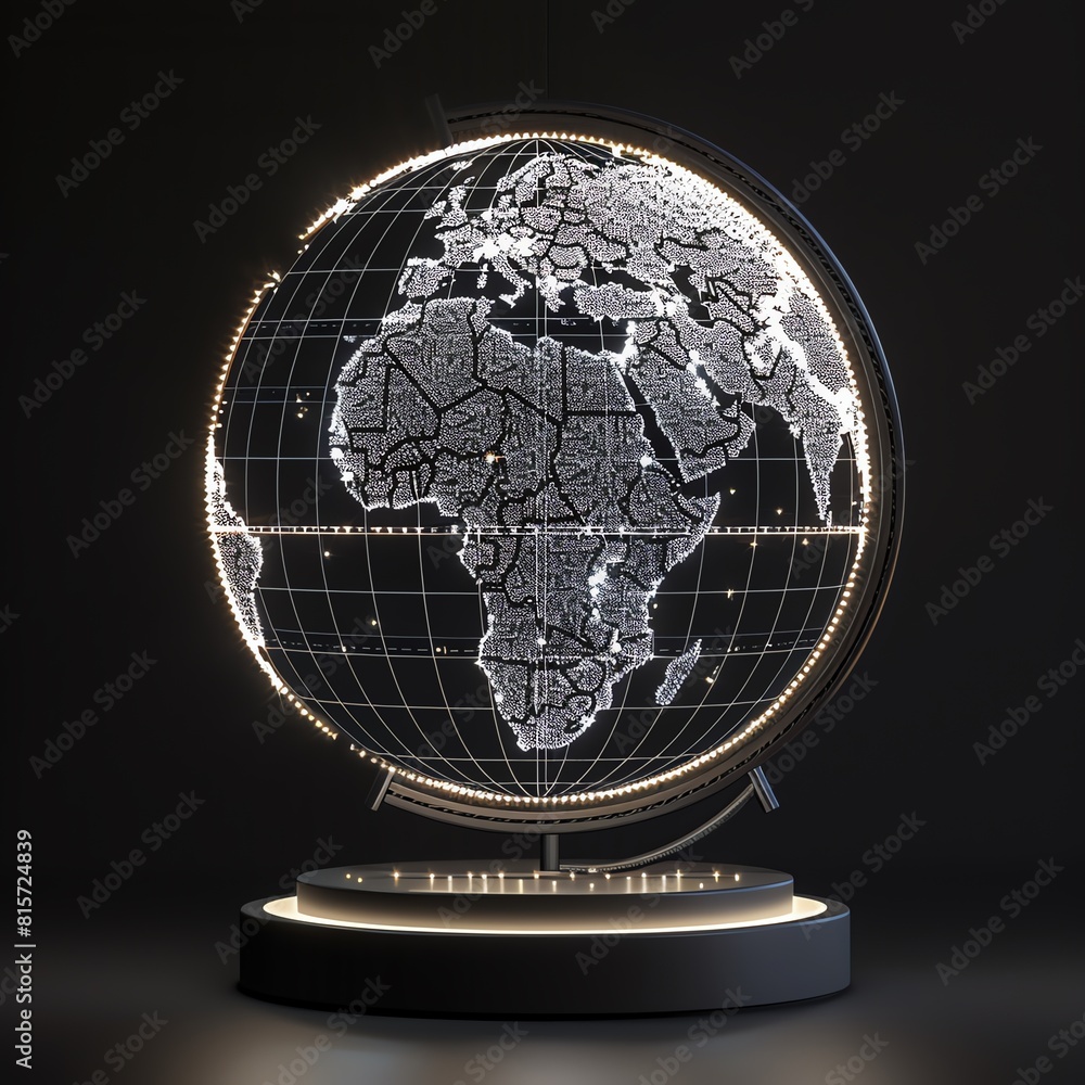 LED illuminated globe centered on Middle East flat design front view ...