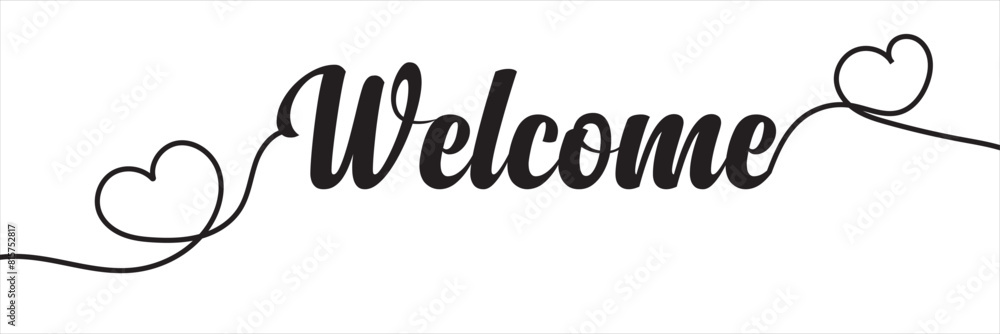 Welcome word - continuous one line with word. Minimalistic drawing of ...