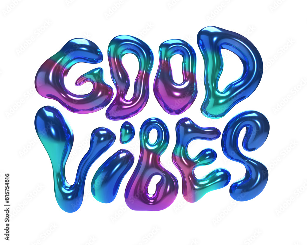 Good vibes lettering. Y2K style 3d liquid font. Rainbow bubble typeface ...
