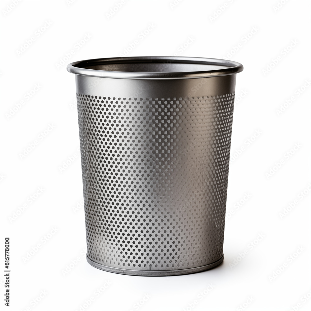 Round metal trash can with a perforated surface for the office Isolated ...