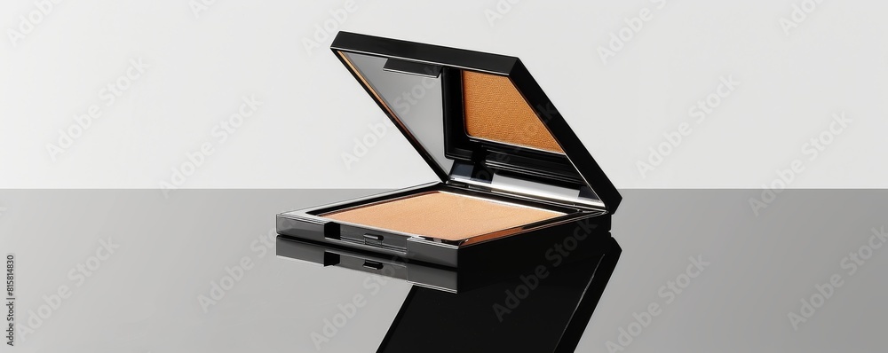 Square powder compact with fliptop mirror, set in a minimalist design ...