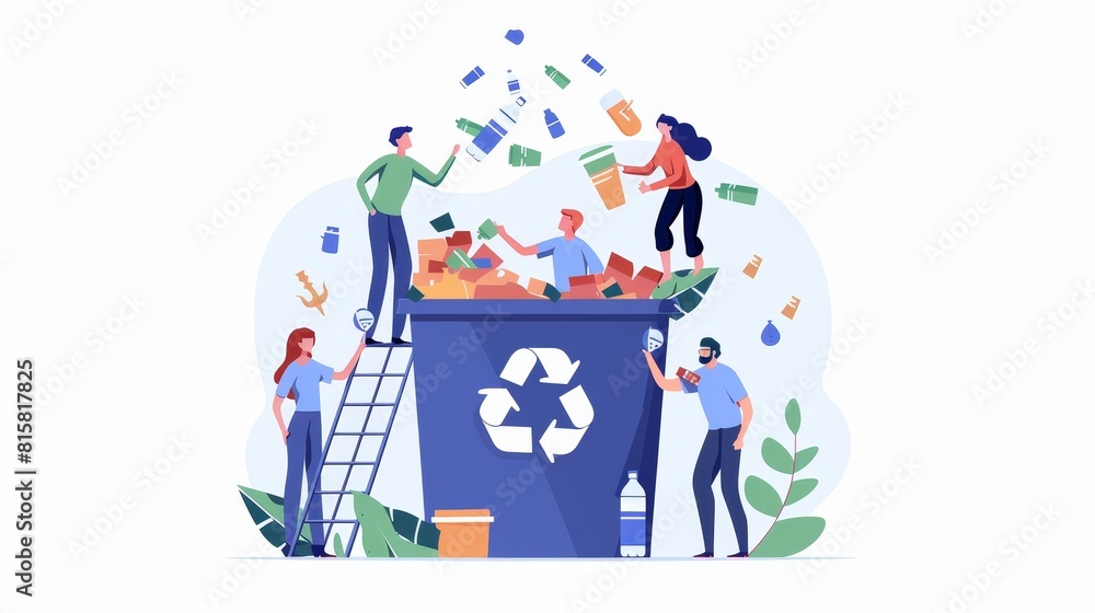 The concept of recycling plastic waste. Cartoon flat modern ...